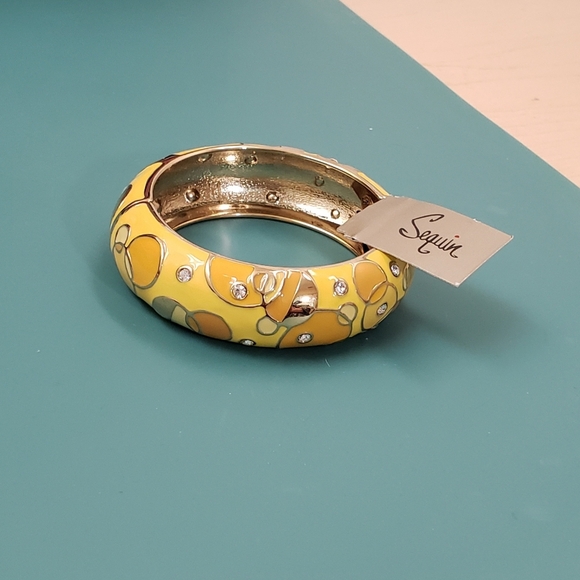 Sequin | Jewelry | Sequin Nwt Yellow Gold Jeweled Swirl Circle Enamel ...